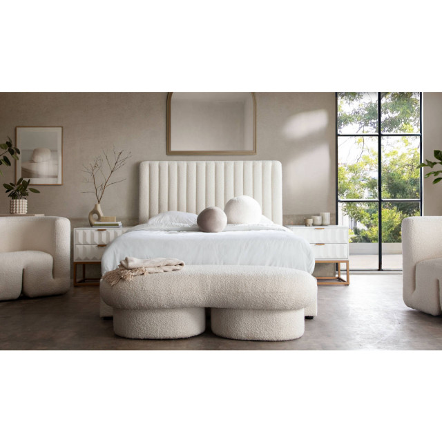 Wave Curved Accent Bench in Ivory Boucle Fabric by Diamond Sofa ...