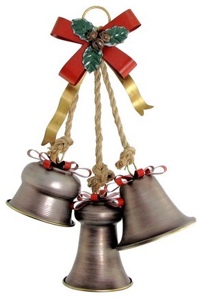 Set of 6 Old World Galvanized Christmas Bells With Bows - Holiday ...