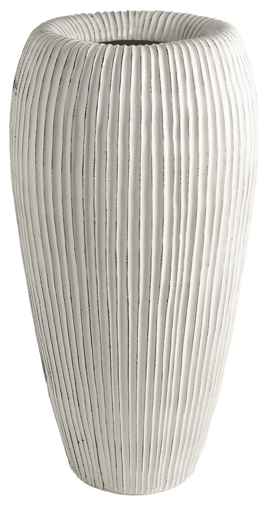 Luxe Designer Oversize Ribbed Italian Ceramic Tall Vase Ivory Brown ...