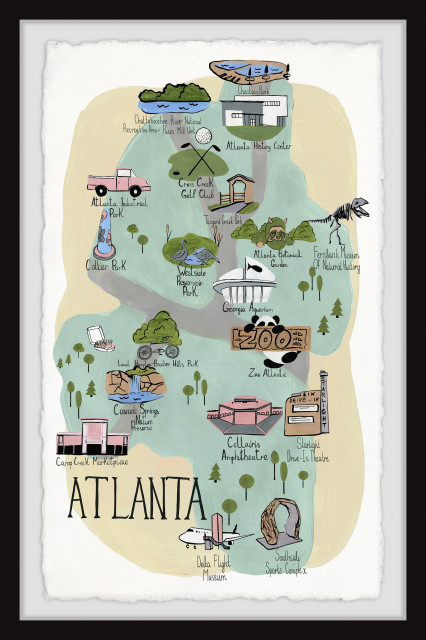 "Illustrated Map of Atlanta" Framed Painting Print, 24x36 ...