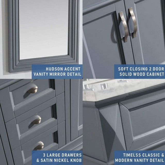Hudson 61" Gray Vanity With Carrara Marble Top and 65" Linen Cabinet ...