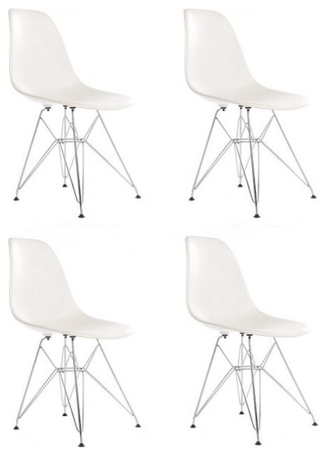 Set of 4 DSR White Mid Century Modern Dining Shell Chair, Steel Eiffel ...