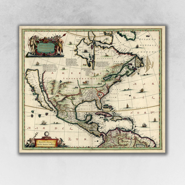 Vintage 1652 Map Of Early North America Unframed Print Wall Art ...