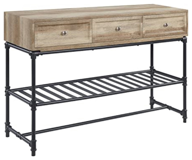 Industrial Console Table, Pipe Style Metal Frame With Sandy Oak Top & 3 ...