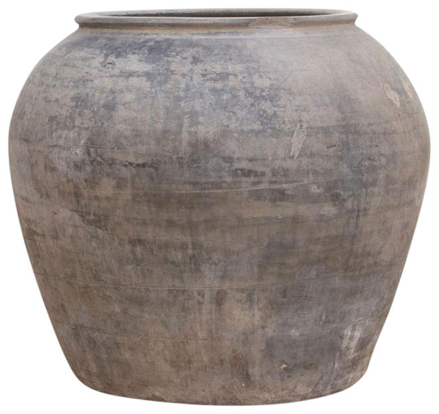 Weathered Gray Clay Pot - Farmhouse - Vases - by De-cor | Houzz