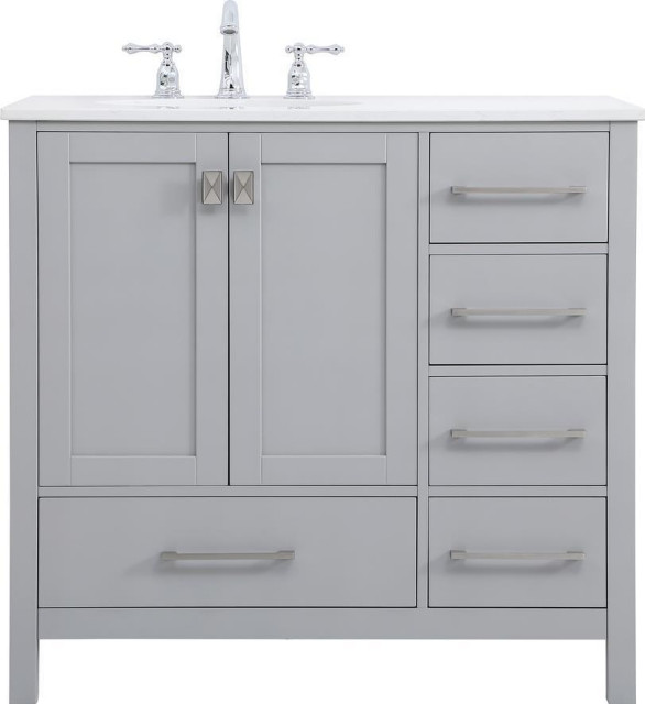 Traditional Gray Vanity, 36" Bath Unit, Single - Transitional ...
