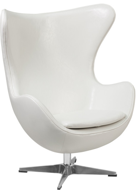 Melrose White Leather Egg Chair With Tilt-Lock Mechanism - Transitional ...