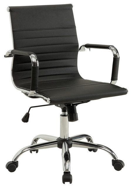 Leatherette Upholstered Metal Office Chair with Low Back, Black ...