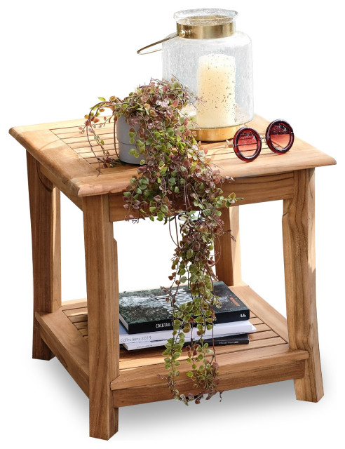 Mosko Teak Wood Outdoor Side Table with Shelf - Transitional - Outdoor ...