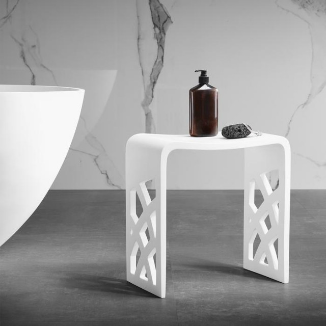 17 in. Pure Acrylic Stone Bathroom Shower Bench in Matte White - Modern ...