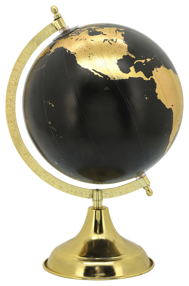 Metal, 13" Globe, Gold/Black - Traditional - World Globes - by ...