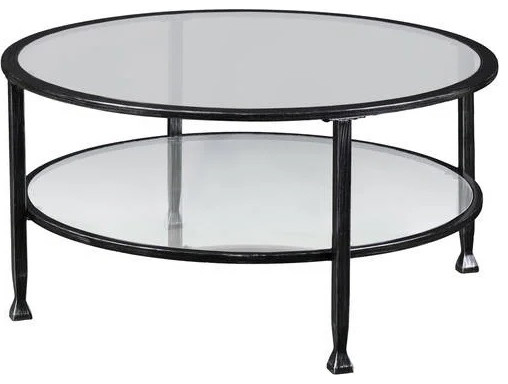 Round Glass Top Coffee Table with Metal Frame, Transitional Design ...