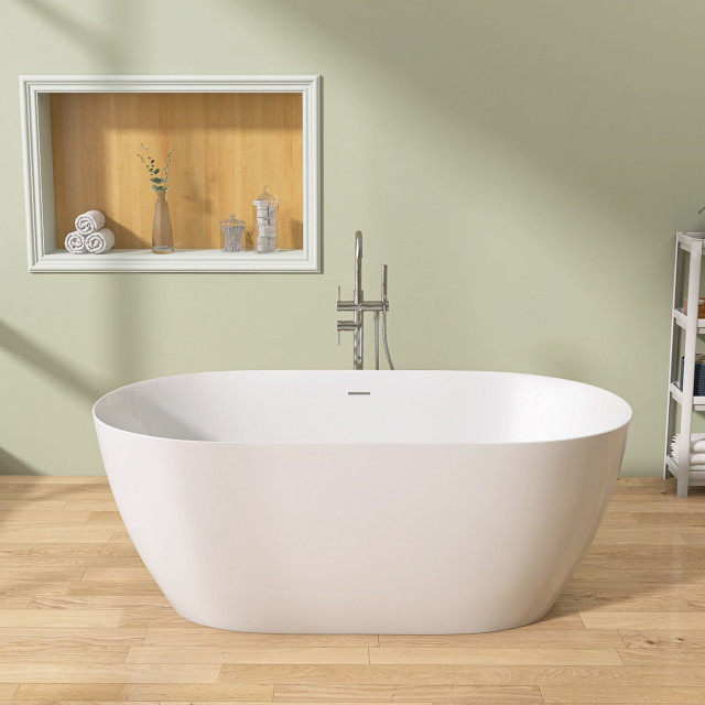 55 Inch Acrylic Freestanding Soaking Bathtub in Gloss White ...