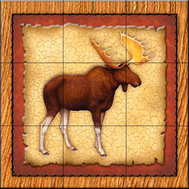 Tile Mural, Lodge Moose 1 by Dan Morris, 18" x 18" (9 Tiles) - Rustic ...