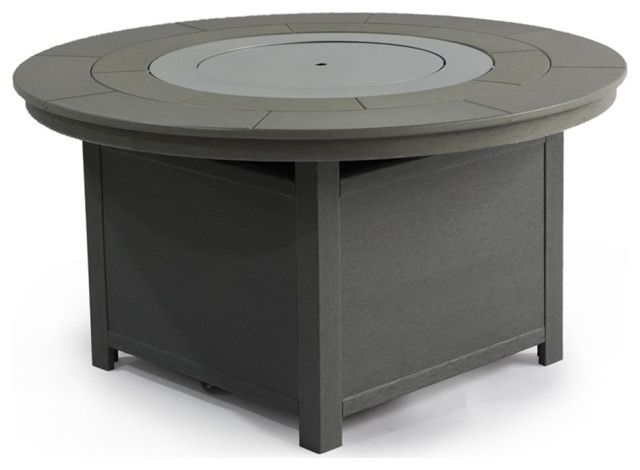 Vail Poly Fire Pit Table in Gray with Glass Flame-Wind Guard SET ...