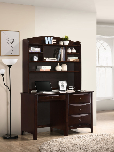 Phoenix 4-drawer Computer Desk With Hutch Cappuccino - Transitional ...