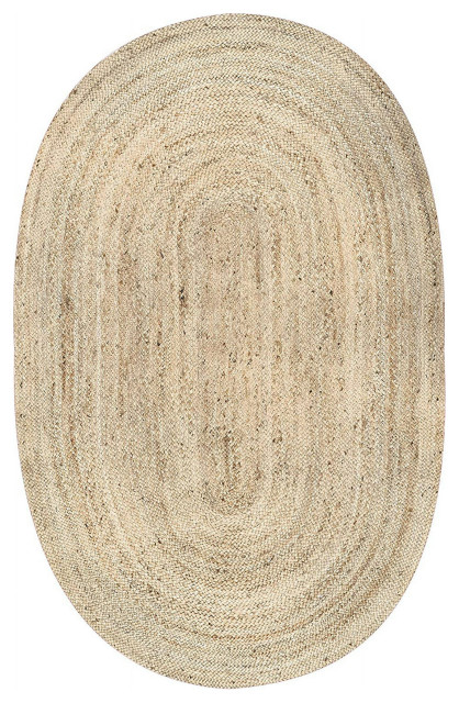 Handmade Braided Farmhouse Jute Oval Area Rug, Natural Beige, Hand ...