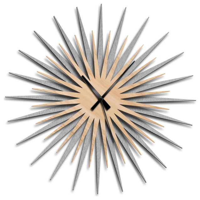 Mid-Century Modern 'Atomic Era Clock Silver Maple Black' Wall Decor ...