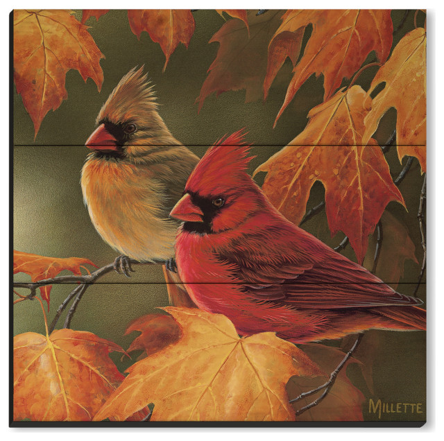 Wall Art, Maple Leaves and Cardinals, 12"x12" - Contemporary - Prints ...