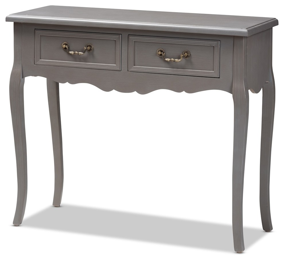 Antique French Country Cottage Gray Finished Wood 2-Drawer Console ...