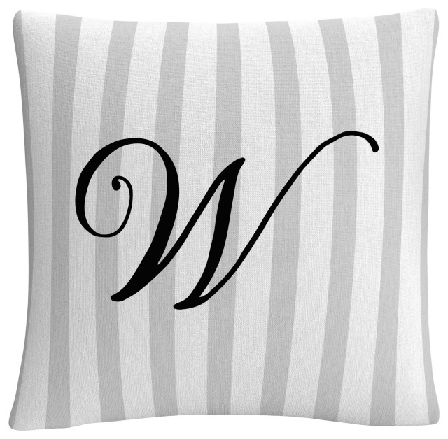 Gray Striped Ornate Letter Script W By Abc Decorative Throw Pillow ...