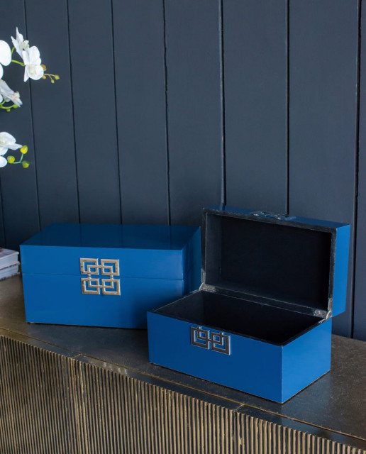 A&B Home Modern Blue Decorative Boxes With Silver Accent Set Of 2 ...