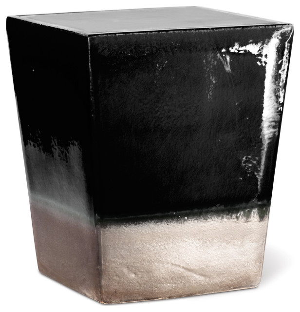 Two Glaze Square Cube Set of Two - Gloss Black Outdoor Stools ...