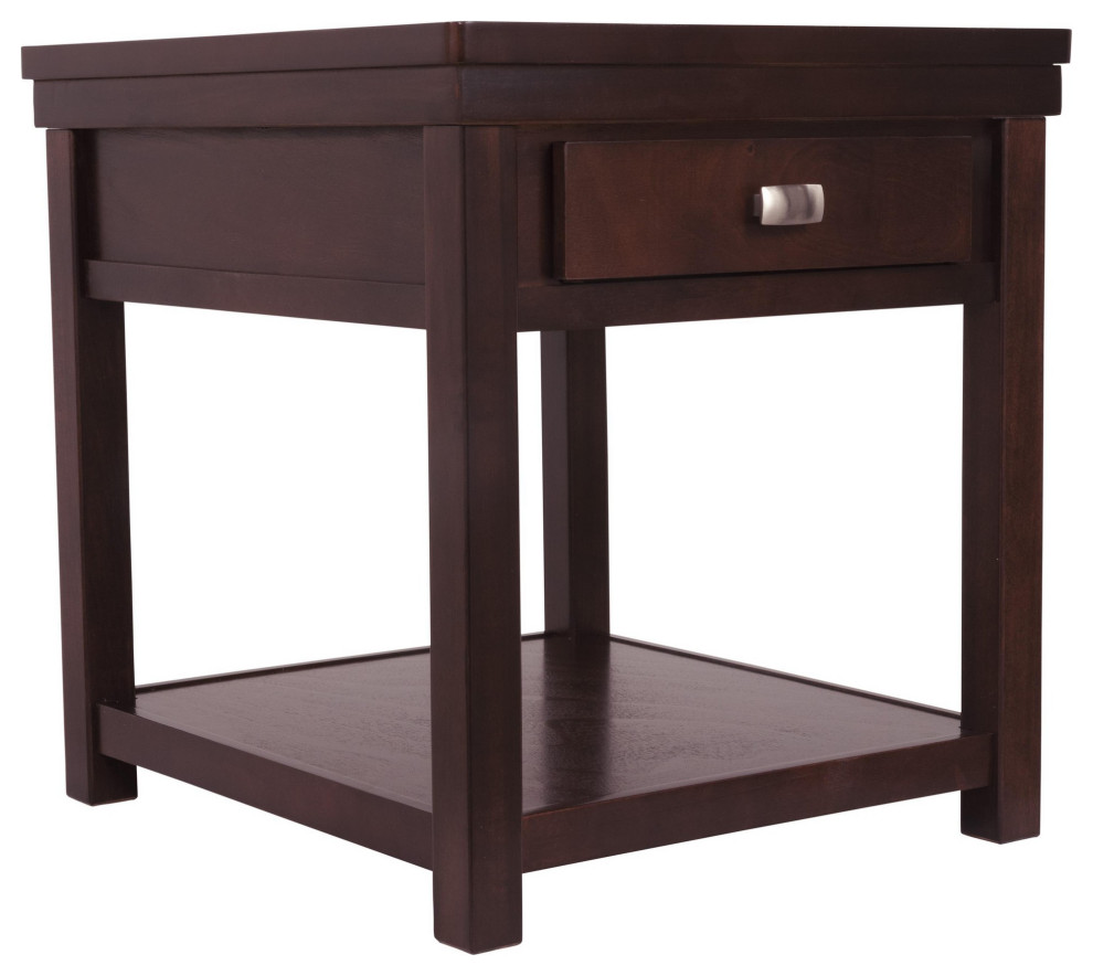 Rectangular Wooden End Table with 1 Drawer and Open Bottom Shelf, Brown ...