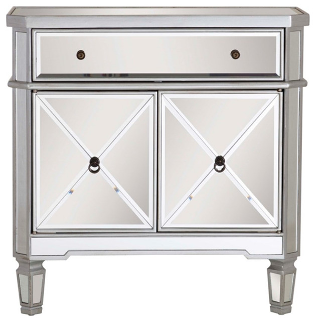 Linon Mason Mirrored Wood One Drawer Two Door Console Table in Gray ...