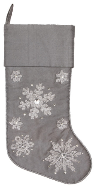 19" Silver Snowflake Stocking - Contemporary - Christmas Stockings And ...