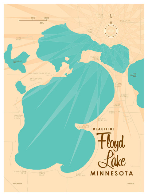 Lakebound Floyd Lake Map Art Print, 9"x12" - Contemporary - Fine Art ...