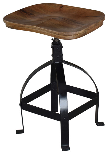 Bare Decor Keg Counter Swivel Stool, Solid Wood and Black Metal ...