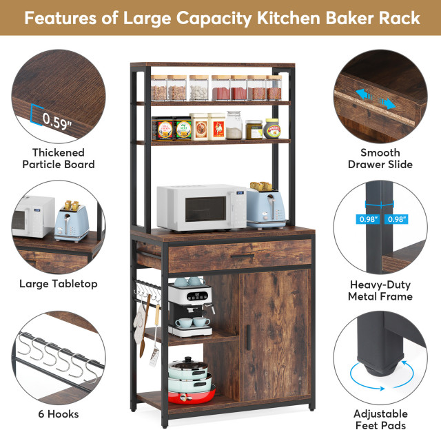 6-Tier Bakers Racks for Kitchens With Cabinet and With Drawers ...