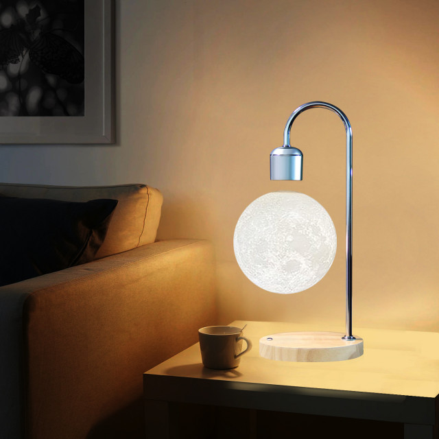 Creative Silver/Black Iron 3D Levitating Moon LED Table Lamp ...