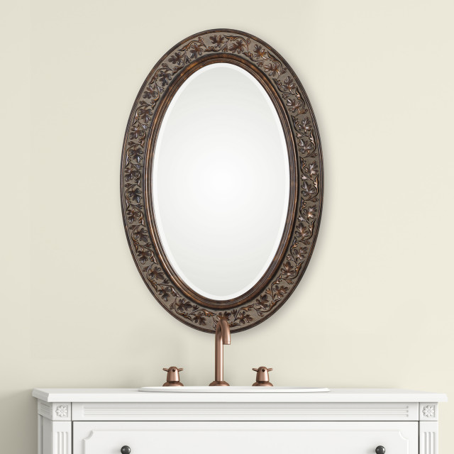 34" Farmhouse Bronze Oval Mirror - Traditional - Wall Mirrors - by ...