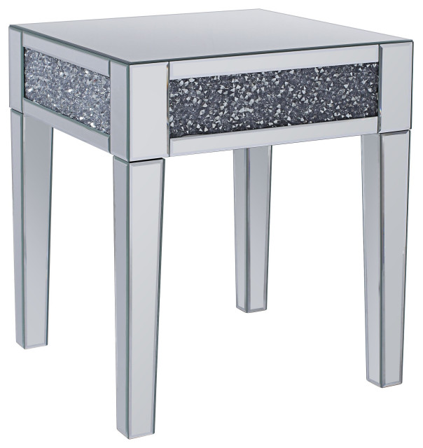 Noralie End Table, Mirrored and Faux Diamonds - Contemporary - Side ...
