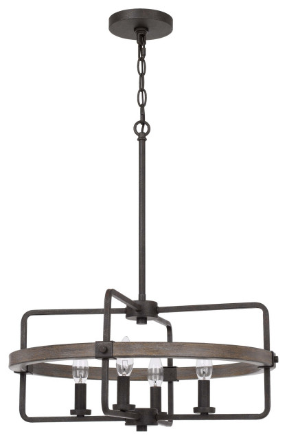Benzara BM241827 Chandelier, Round Wooden Frame/Metal Support, Gray and ...