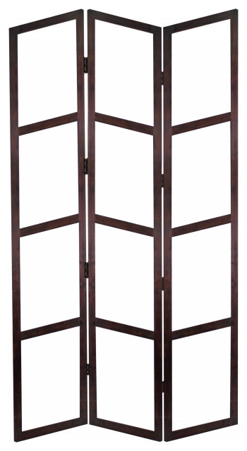 2" x 63" x 84" Brown, 3 Panel, Wood Screen - Transitional - Screens And ...