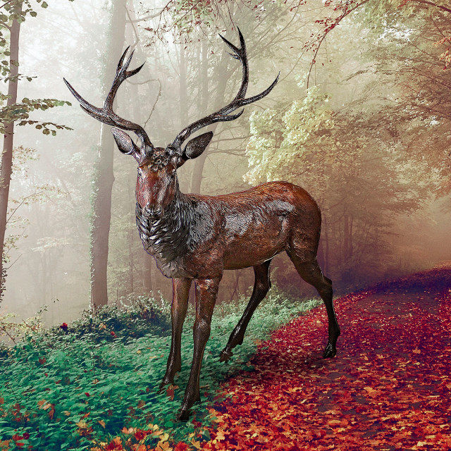 Standing Buck Deer Bronze Statue - Rustic - Garden Statues And Yard Art ...