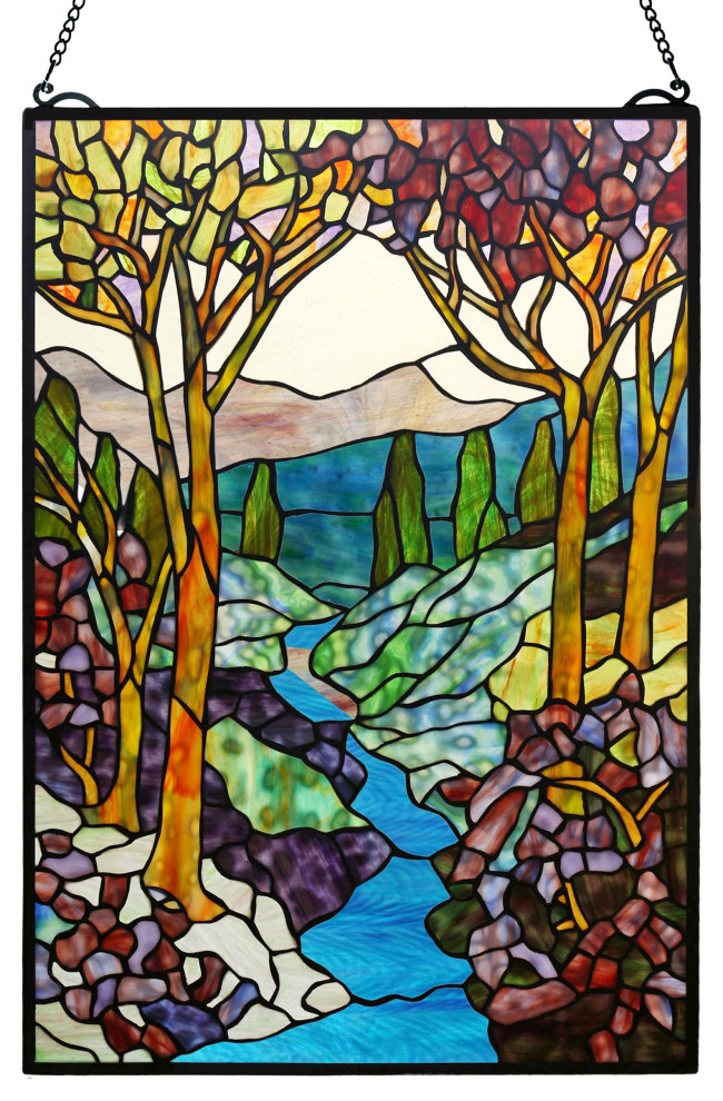 Landscape 26"H Tiffany Window Panel - Eclectic - Stained Glass Panels ...