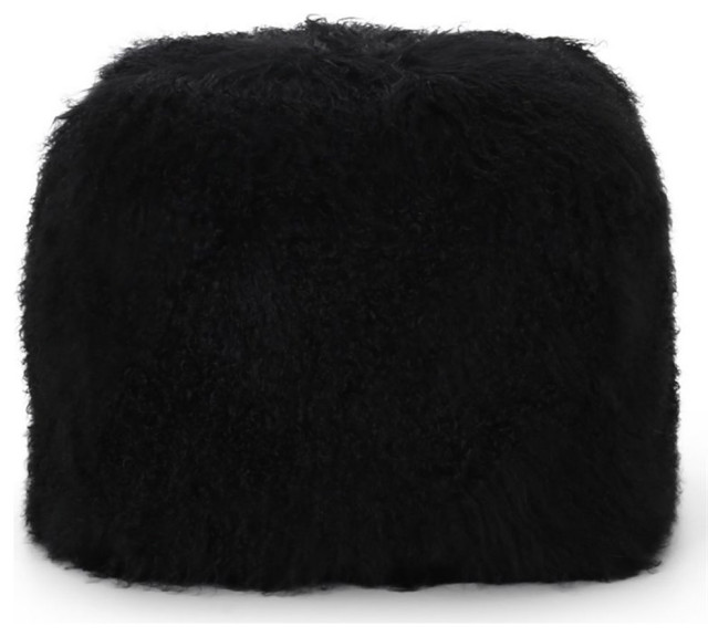 Noble House Bo Peep Glam Lamb Wool Square Pouf with Filling in Ivory ...