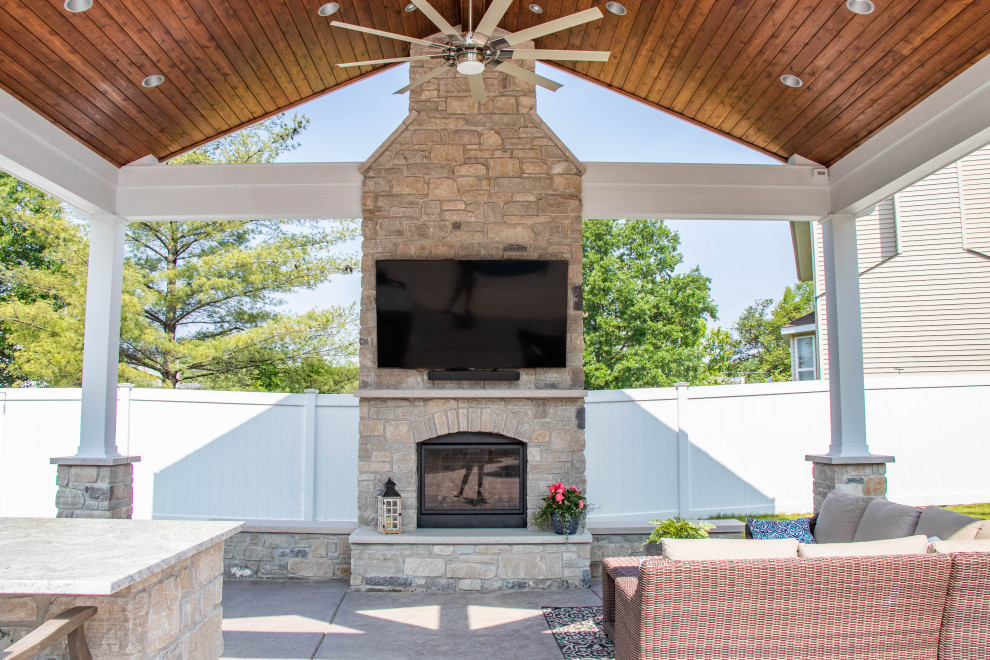 Open Gable Pool House with Fireplace and Grilling Area - Patio - St ...