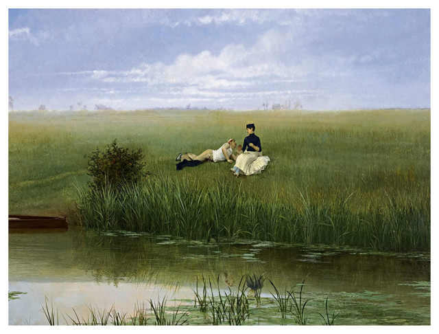 Tile Mural THE REST river people landscape sky Backsplash, Ceramic ...