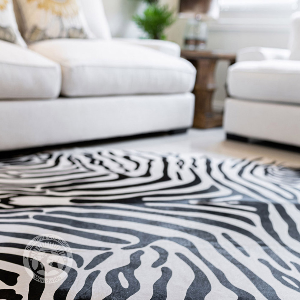 Zebra Print Black Stripes on Off White - Animal Print Cowhide Rug ...