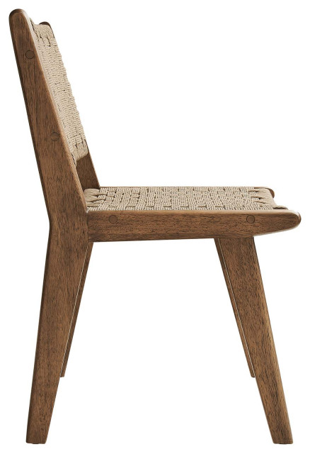 Saoirse Woven Rope Wood Dining Side Chair, Set of 2, Walnut Natural ...