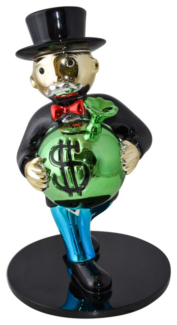 Vibrant Monopoly Man Holding Money Bag Resin Statue Small Size: 10" x ...