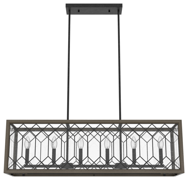 Chevron Rustic Iron/French Oak, Clear Glass 6-Light Linear Chandelier ...