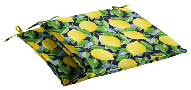 Yellow Lemons Outdoor Chair Pads, Set of 2, 17x17 - Farmhouse - Outdoor ...