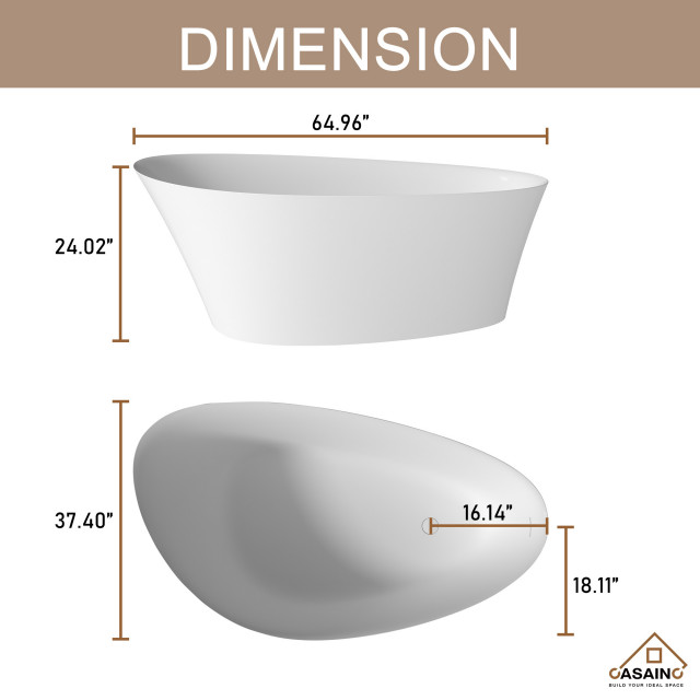 65in Solid Surface Freestanding Bathtub in Matte White - Contemporary ...
