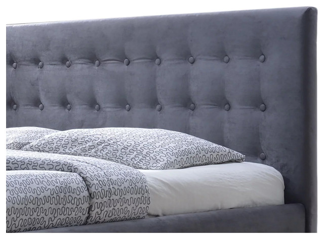 Queen Platform Bed, Symmetrical Silhouette and Tufted Velvet Headboard ...
